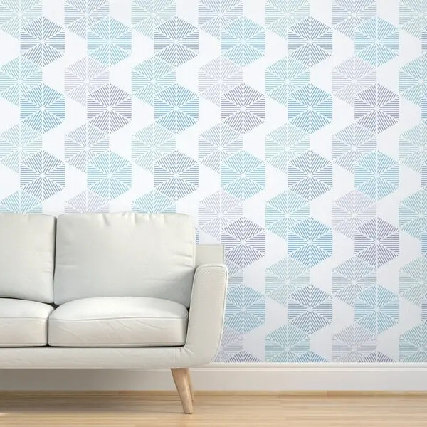 Spoonflower Ice Crystal Inspired Modern Geometric Blue Traditional Wallpaper