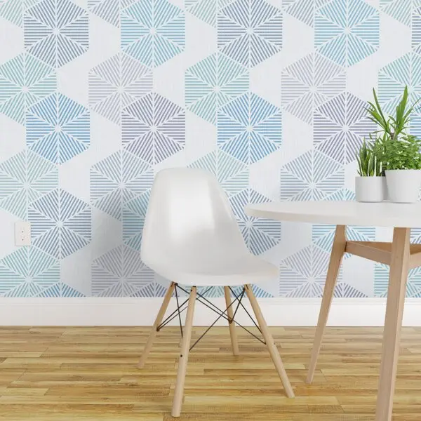 Spoonflower Ice Crystal Inspired Modern Geometric Blue Traditional Wallpaper