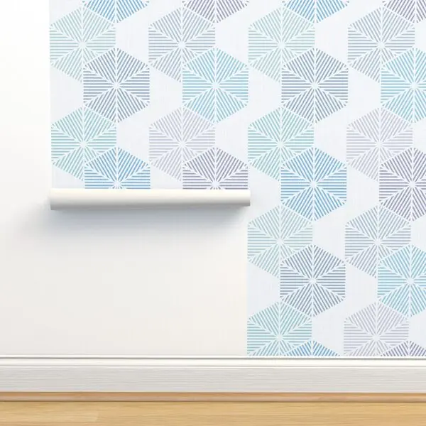 Spoonflower Ice Crystal Inspired Modern Geometric Blue Traditional Wallpaper