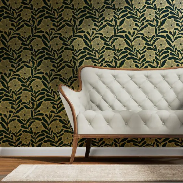 Spoonflower Flowers Leaves Nature Retro Modern Spring Wallpaper