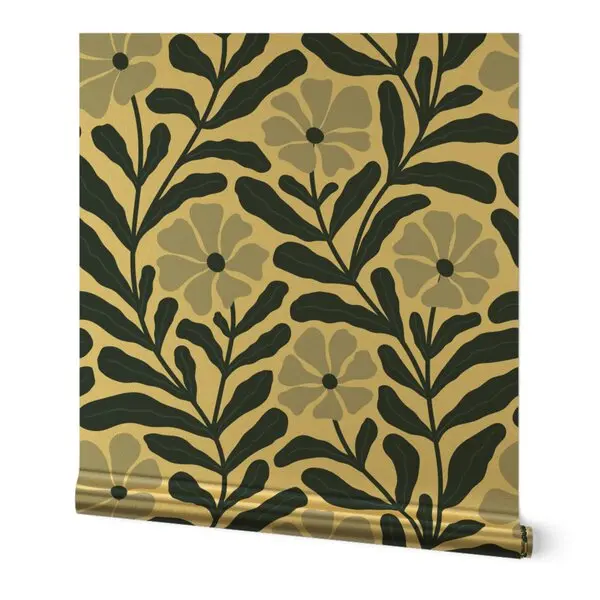 Spoonflower Flowers Leaves Nature Retro Modern Spring Wallpaper