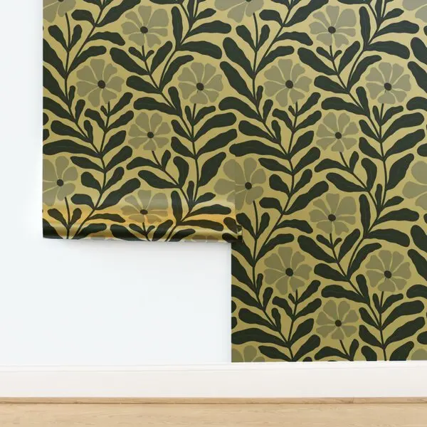 Spoonflower Flowers Leaves Nature Retro Modern Spring Wallpaper