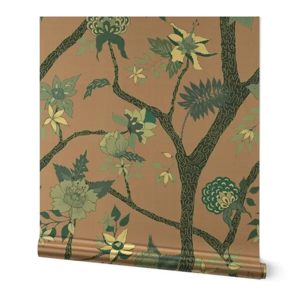 Spoonflower Floral Branch Landscape Lavender Peony Chinoiserie Wallpaper
