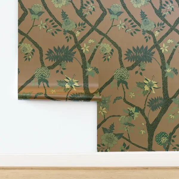 Spoonflower Floral Branch Landscape Lavender Peony Chinoiserie Wallpaper
