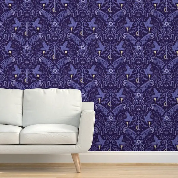 Spoonflower Periwinkle Witch Garden Plants Botanical Purple Traditional Wallpaper
