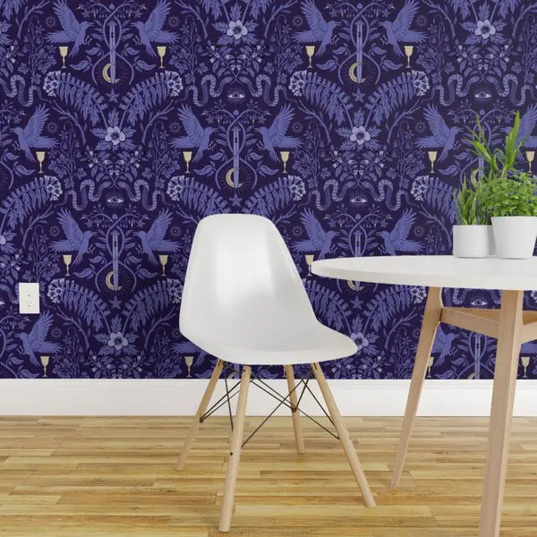 Spoonflower Periwinkle Witch Garden Plants Botanical Purple Traditional Wallpaper