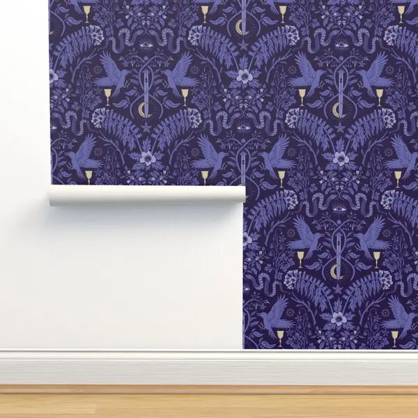Spoonflower Periwinkle Witch Garden Plants Botanical Purple Traditional Wallpaper