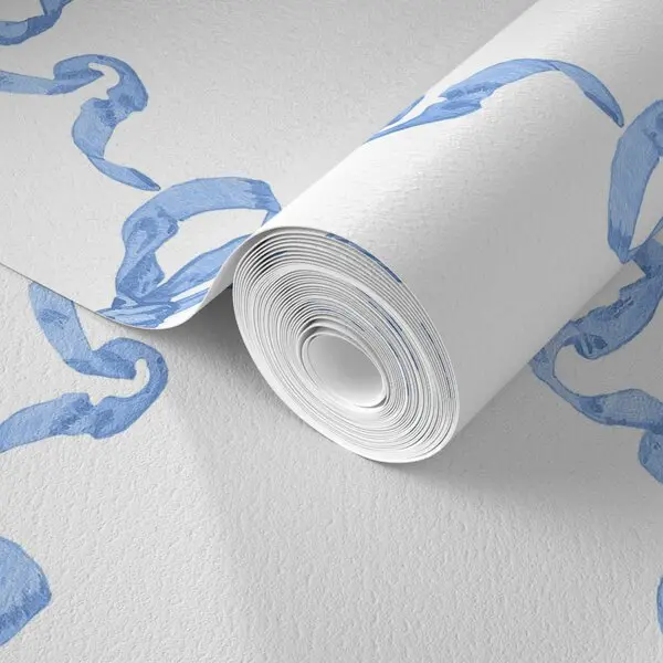 Spoonflower Nursery French Trellis White Blue Traditional Bow Traditional Wallpaper