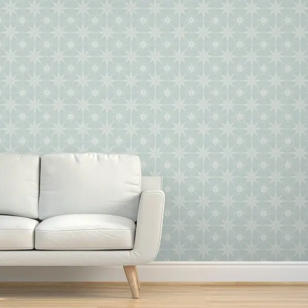 Spoonflower Line Stars Spring Mint Green Star Celestial Traditional Wallpaper