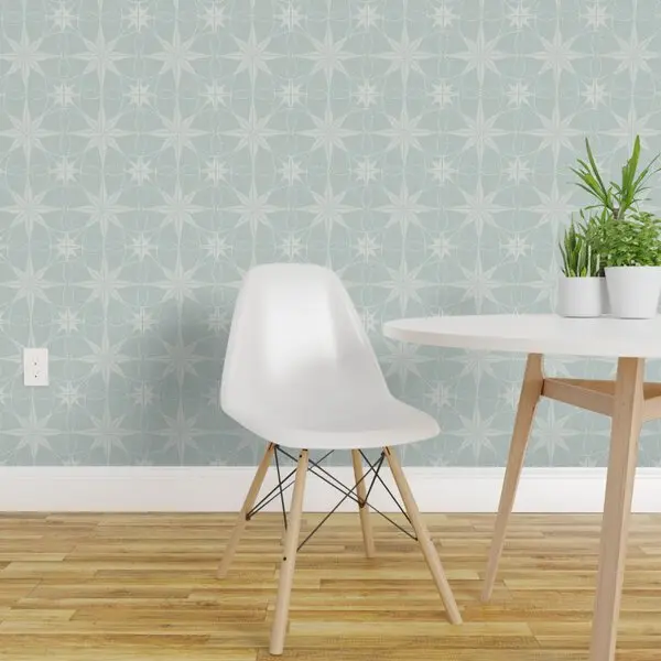 Spoonflower Line Stars Spring Mint Green Star Celestial Traditional Wallpaper