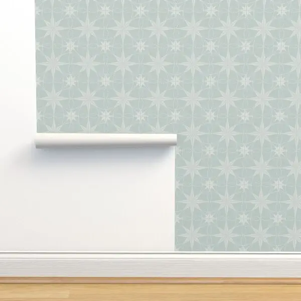 Spoonflower Line Stars Spring Mint Green Star Celestial Traditional Wallpaper