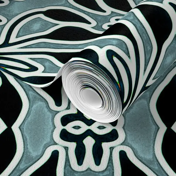 Spoonflower Leaves Flowers Blackand Grey Black White Art Traditional Wallpaper - Black,gray,mint