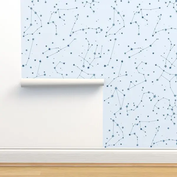 Spoonflower Large Stars Zodiac Constellations Blue Light Sky Traditional Wallpaper