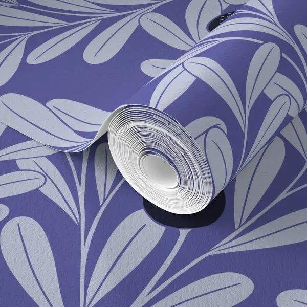 Spoonflower Vines Fruit Periwinkle Purple Greenery Garden Traditional Wallpaper - Blue,purple