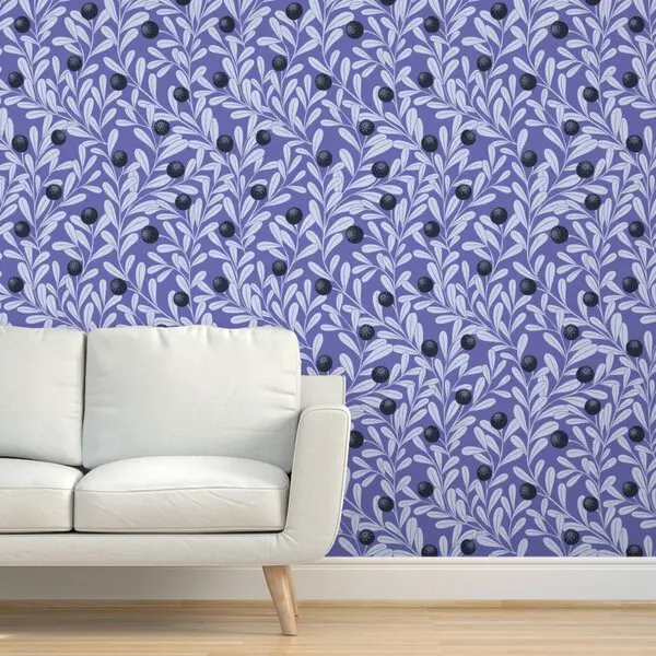 Spoonflower Vines Fruit Periwinkle Purple Greenery Garden Traditional Wallpaper