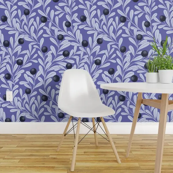 Spoonflower Vines Fruit Periwinkle Purple Greenery Garden Traditional Wallpaper