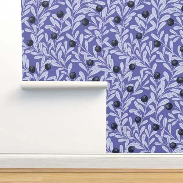 Spoonflower Vines Fruit Periwinkle Purple Greenery Garden Traditional Wallpaper