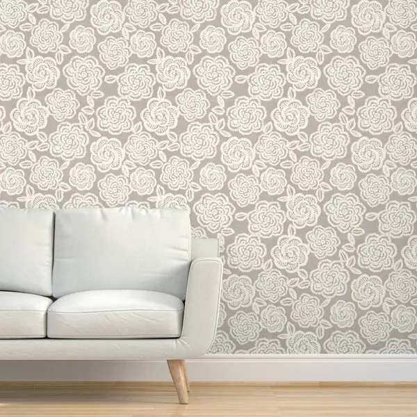 Spoonflower Floral Neutral Collection Minimal Earth Tone Gray Traditional Wallpaper