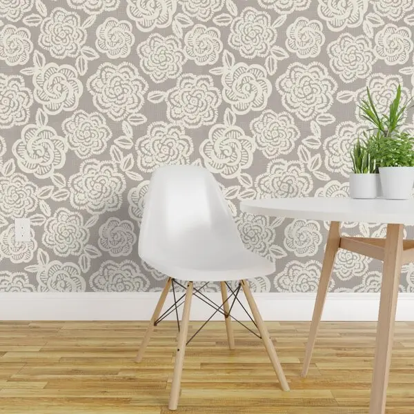Spoonflower Floral Neutral Collection Minimal Earth Tone Gray Traditional Wallpaper