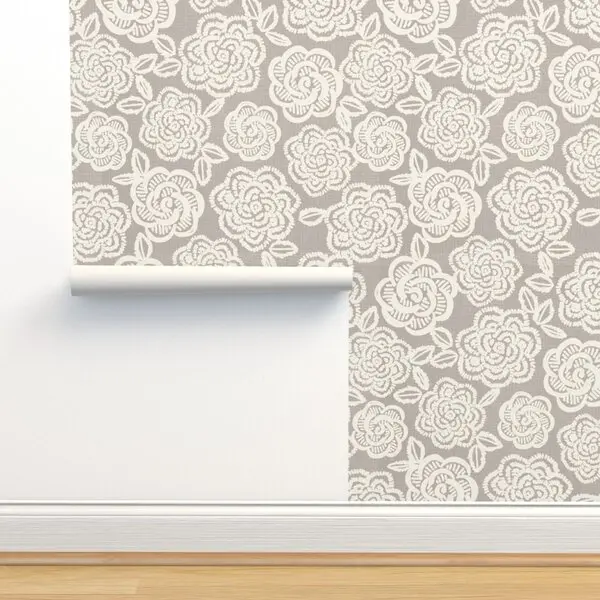 Spoonflower Floral Neutral Collection Minimal Earth Tone Gray Traditional Wallpaper