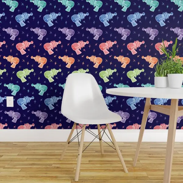 Spoonflower Laser Rainbow Stars Space Outer Galaxy Gun Traditional Wallpaper