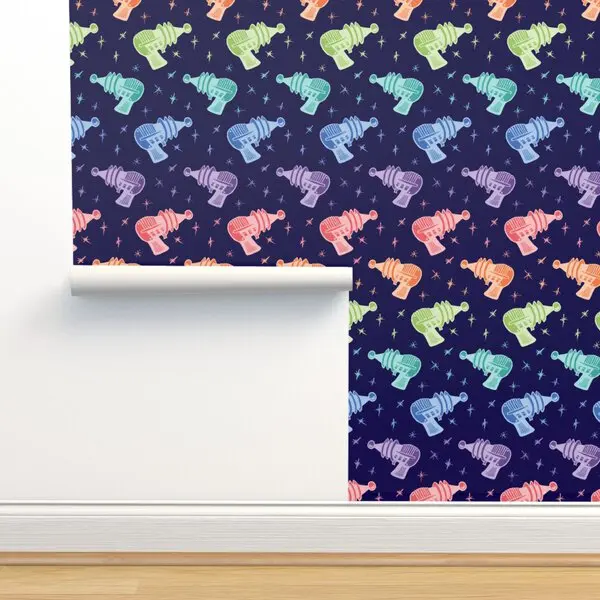 Spoonflower Laser Rainbow Stars Space Outer Galaxy Gun Traditional Wallpaper