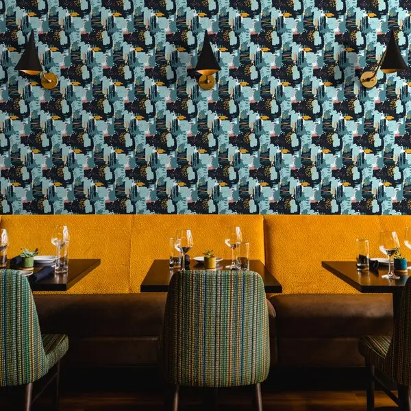 Spoonflower Large Painterly Color Blue Modern Gold Abstract Traditional Wallpaper