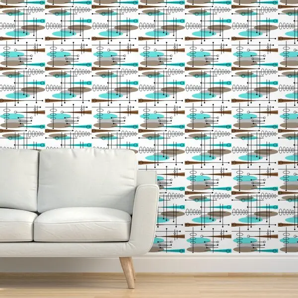 Spoonflower Space Age Vintage Retro Atomic Era Mid Century Traditional Wallpaper