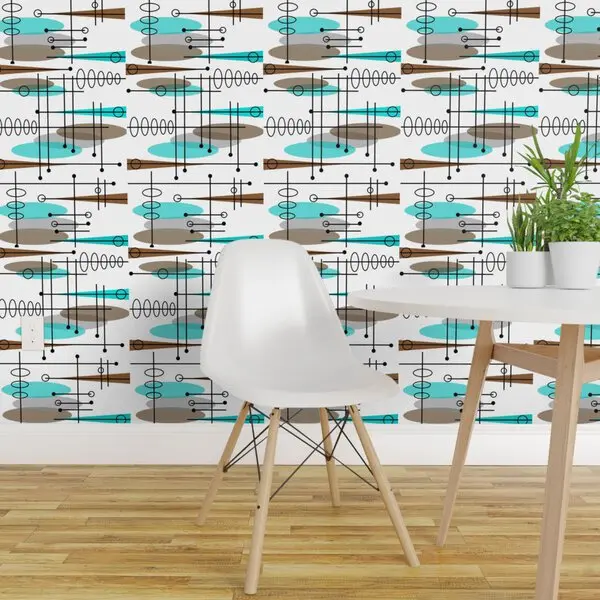 Spoonflower Space Age Vintage Retro Atomic Era Mid Century Traditional Wallpaper