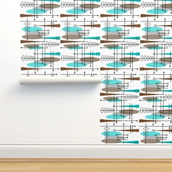 Spoonflower Space Age Vintage Retro Atomic Era Mid Century Traditional Wallpaper