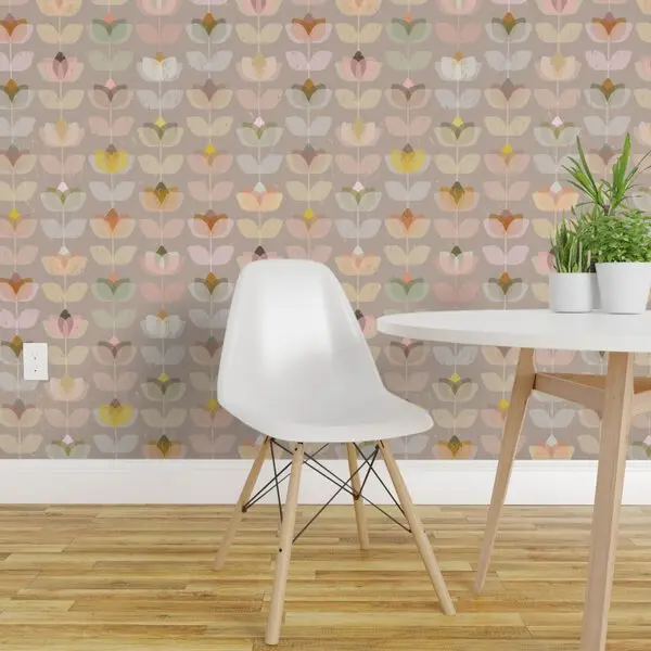 Spoonflower Comid Century Flowers Plants Pattern Art Garden Traditional Wallpaper