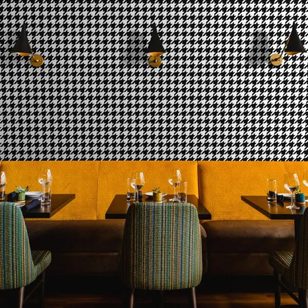 Spoonflower Houndstooth Check Black White Medium Pattern Traditional Wallpaper