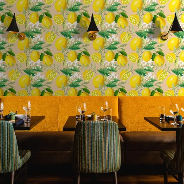 Spoonflower Summer Citrus Lemon Fruit Pattern Kitchen Traditional Wallpaper