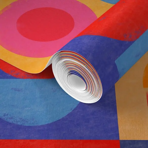 Spoonflower Retro Block Bright Quilt Circles Geometric Traditional Wallpaper