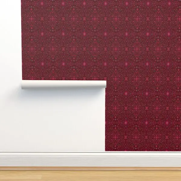 Spoonflower Damask Vintage Ruby Red Victorian Art Nouveau Traditional Wallpaper