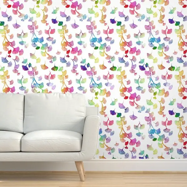 Spoonflower Nature Tree Colourful Plant Leaves Traditional Wallpaper