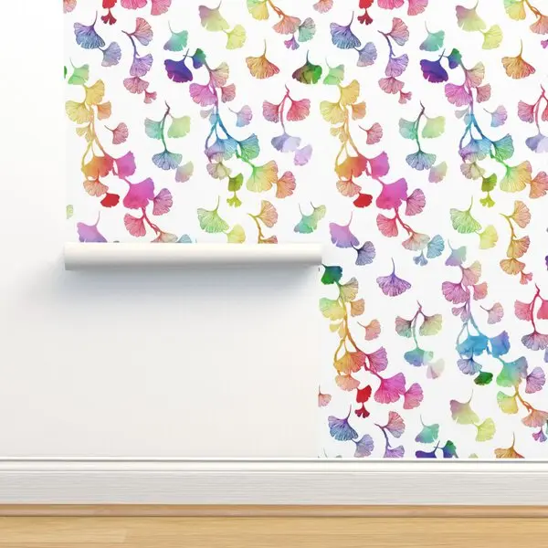 Spoonflower Nature Tree Colourful Plant Leaves Traditional Wallpaper