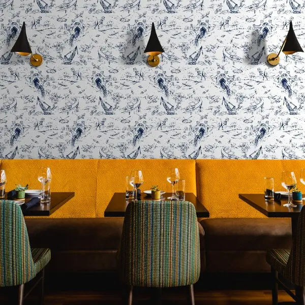 Spoonflower Adventure Toile Midnight Navy Traditional Wallpaper