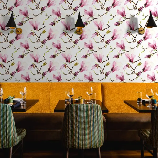 Spoonflower Winter Pink Purple Watercolour Plant Traditional Wallpaper - Pink,gray,black