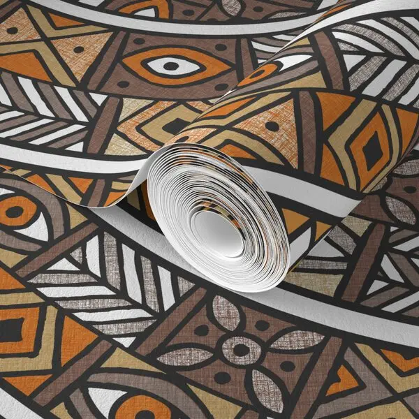 Spoonflower Oba Copper King Eye Africa Bronze Afrocentric Traditional Wallpaper - Brown,bronze,gray