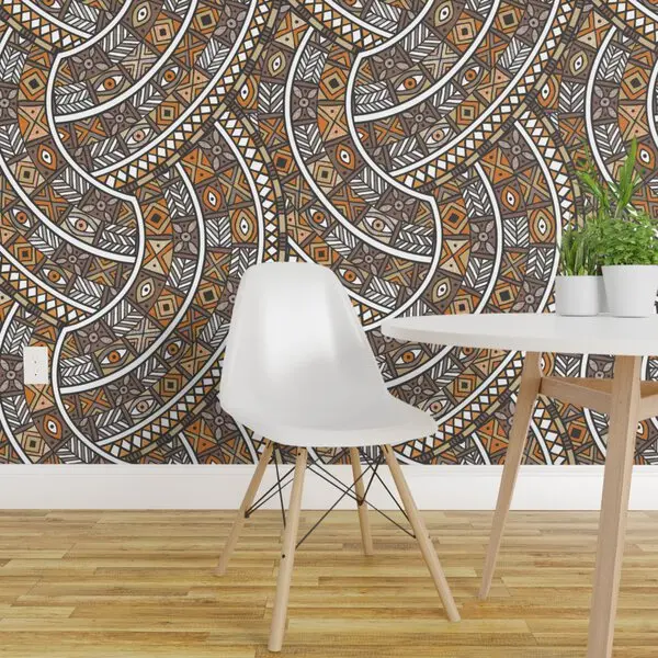 Spoonflower Oba Copper King Eye Africa Bronze Afrocentric Traditional Wallpaper
