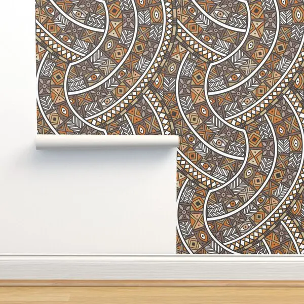 Spoonflower Oba Copper King Eye Africa Bronze Afrocentric Traditional Wallpaper