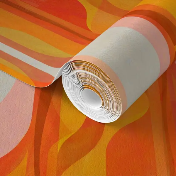 Spoonflower Mod Orange Red Tangerine Mustard Yellow Traditional Wallpaper - Orange,yellow,pink