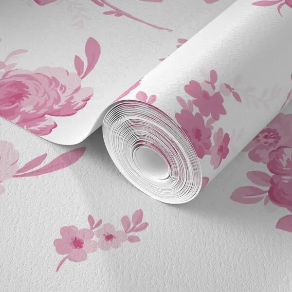 Spoonflower Pink Flowers Floral Toile Spring Shabby Chic Bee Traditional Wallpaper - Pink,white,gray