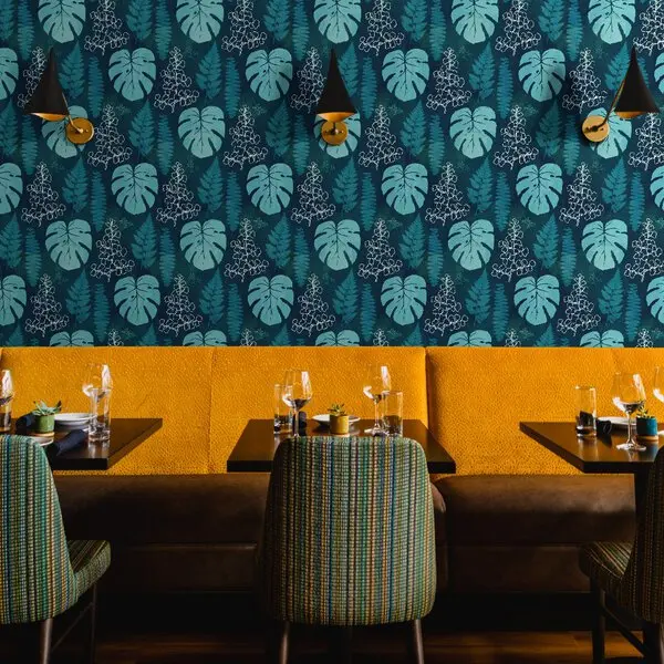 Spoonflower Dark Green Teal Tropical Leaves Jungle Bohemian Traditional Wallpaper - Blue,green,turquoise