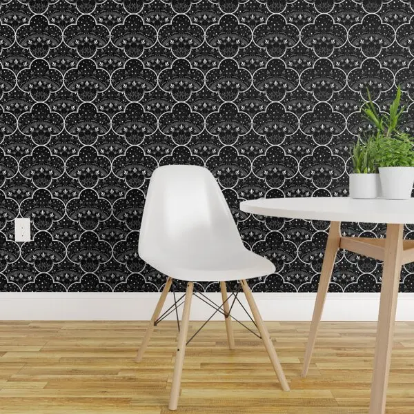 Spoonflower Art Deco Black White Vintage Elegant Lattice Traditional Wallpaper