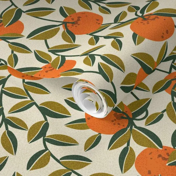 Spoonflower Orange Orchard Classic Farm Vintage Citrus Summer Traditional Wallpaper - Orange,green