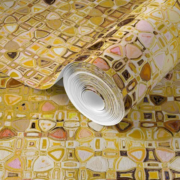 Spoonflower Abstract Geometric Boho Yellow Faux Gold Look Traditional Wallpaper - Gold,brown,beige