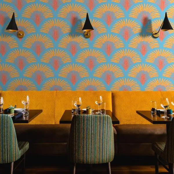 Spoonflower Orange Blue Art Deco Beach Tropical Hawaiian Traditional Wallpaper - Blue,orange