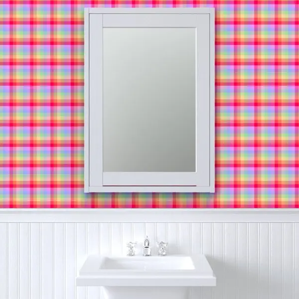 Spoonflower Plaid Picnic Summer Pride Geometric Custom Pre-pasted Wallpaper